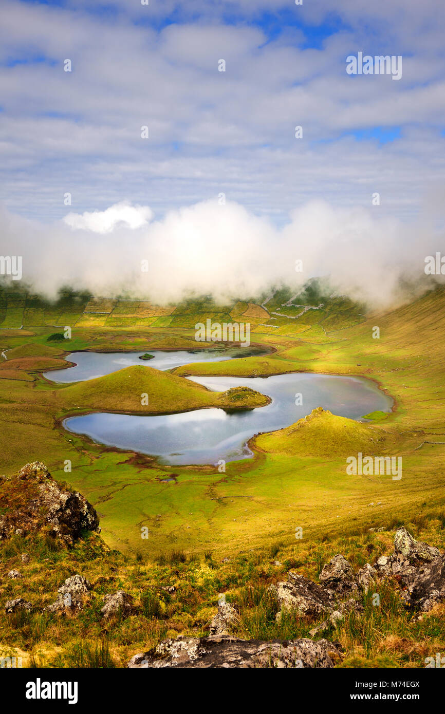 The volcanic crater (Caldeirão) with a beautiful lake on the top of ...