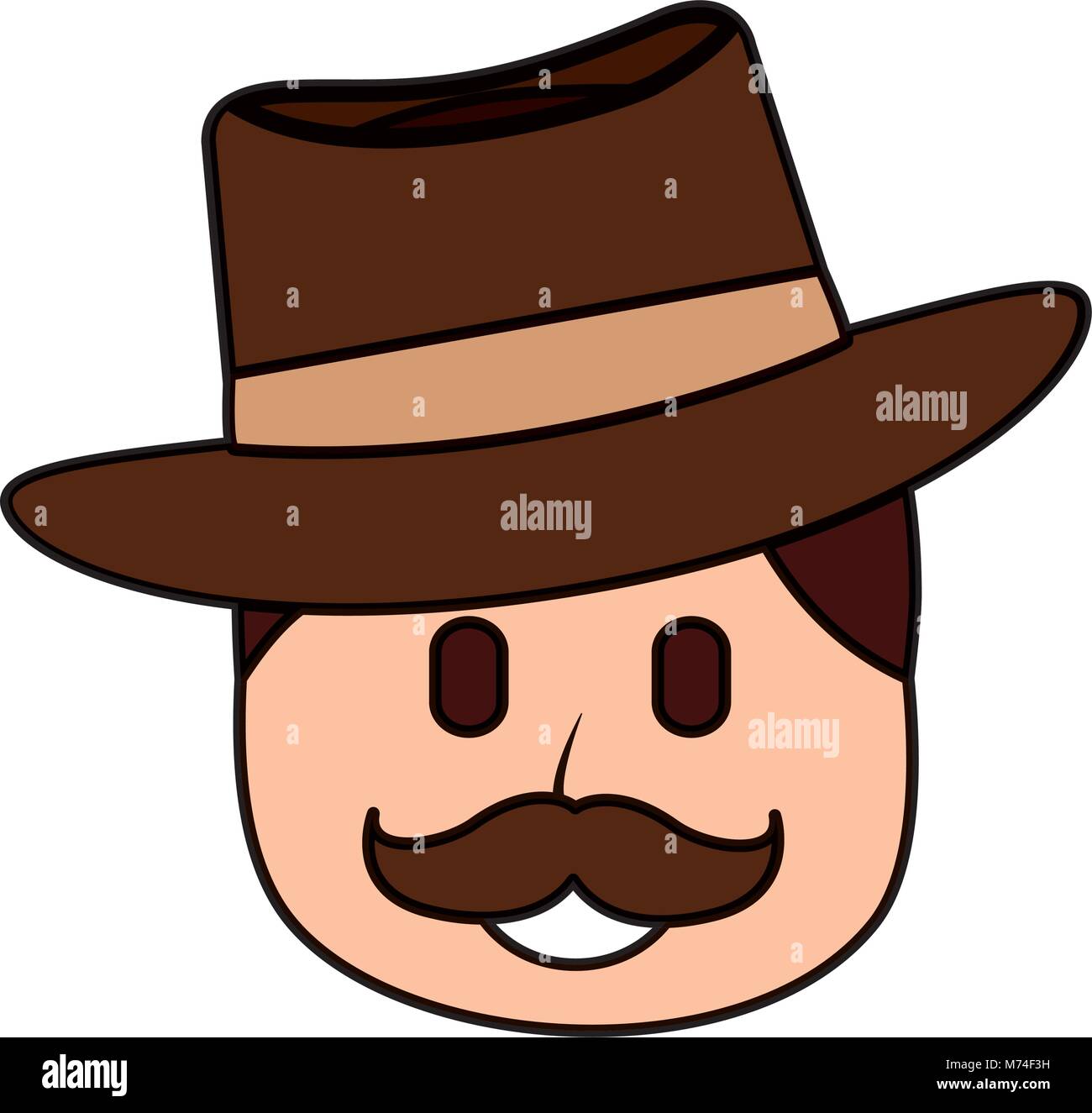character man face mustache and hat laughing expression Stock Vector ...