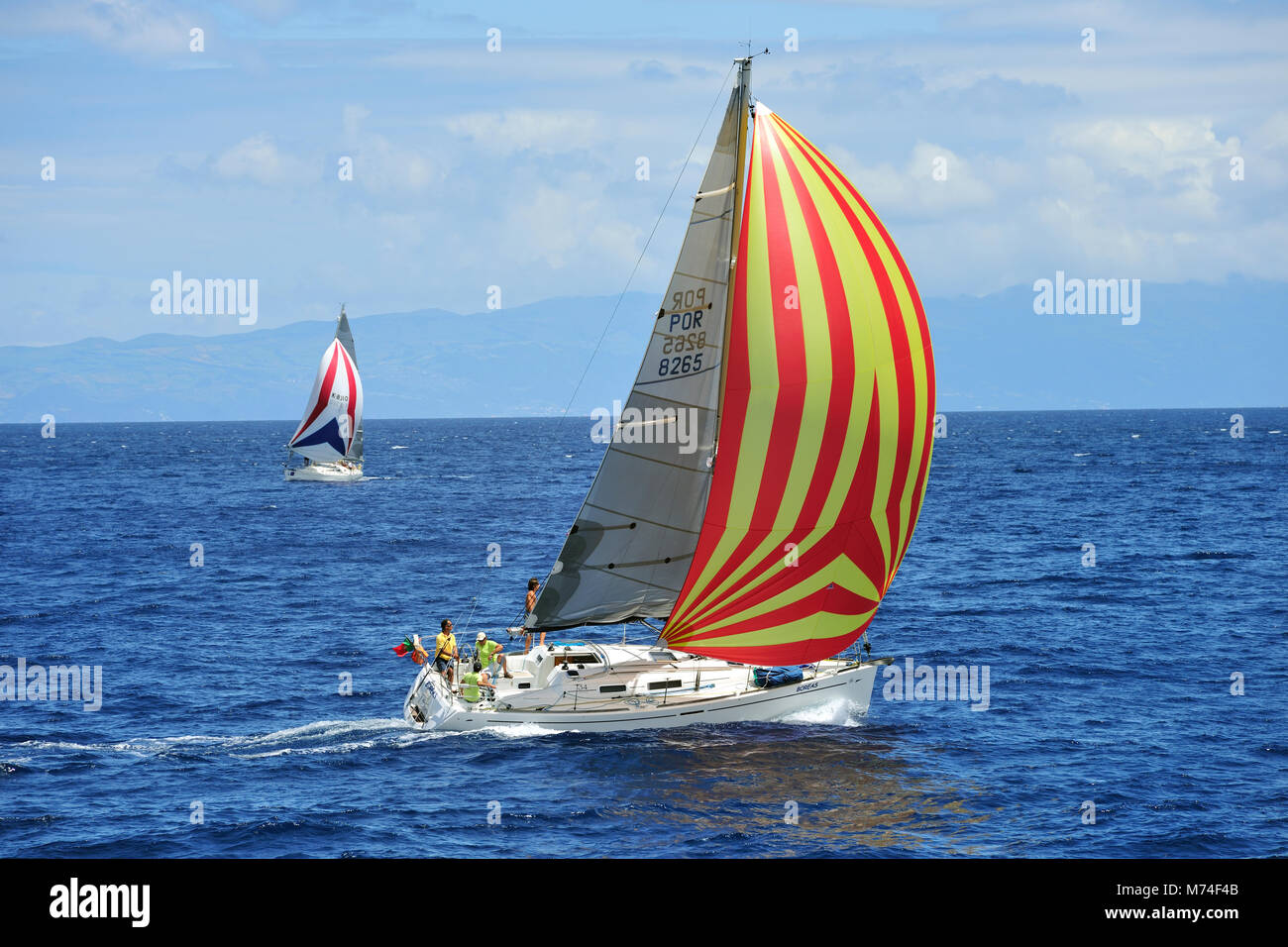 Regattas in the sea channel between Faial and Pico islands during the ...