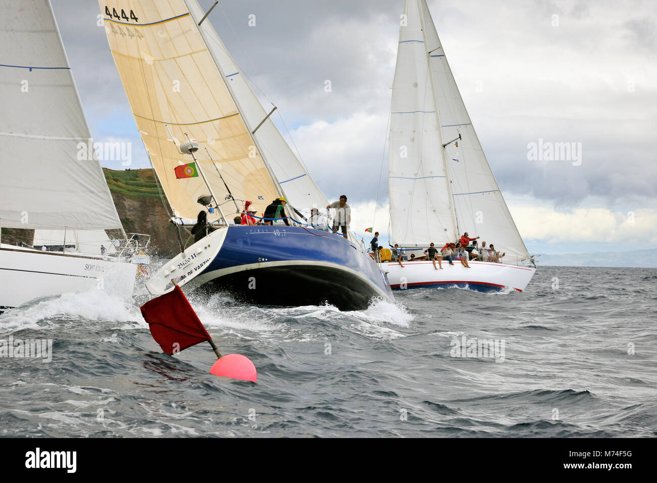 Regattas in the sea channel between Faial and Pico islands during the ...
