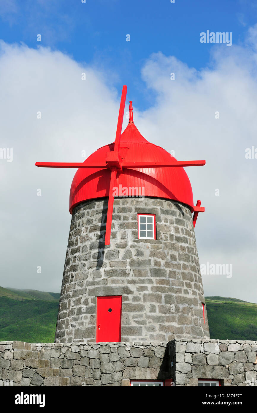 Traditional windmills at São Mateus (Praia), Graciosa island. Azores ...
