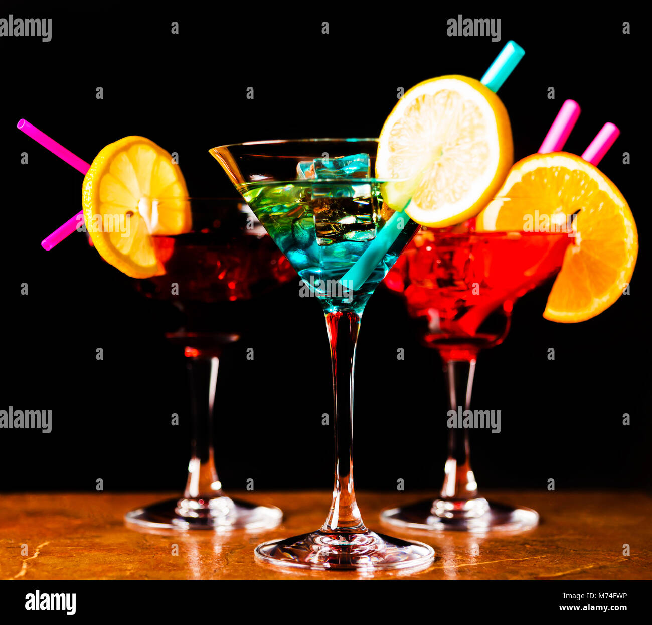 Tasty and colorful drinks based on various alcohols, syrups and ...