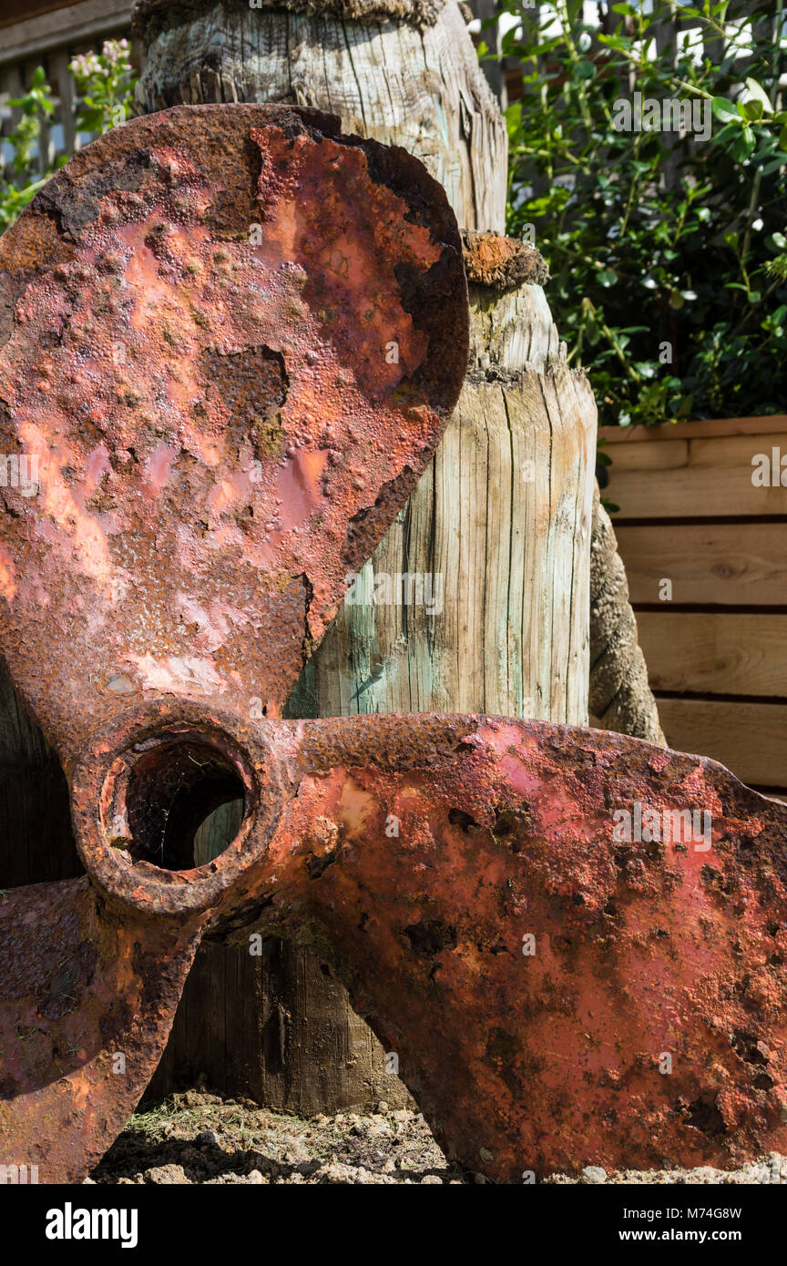 Rusty ship's propeller on display in Canon Beach, Oregon Stock Photo ...