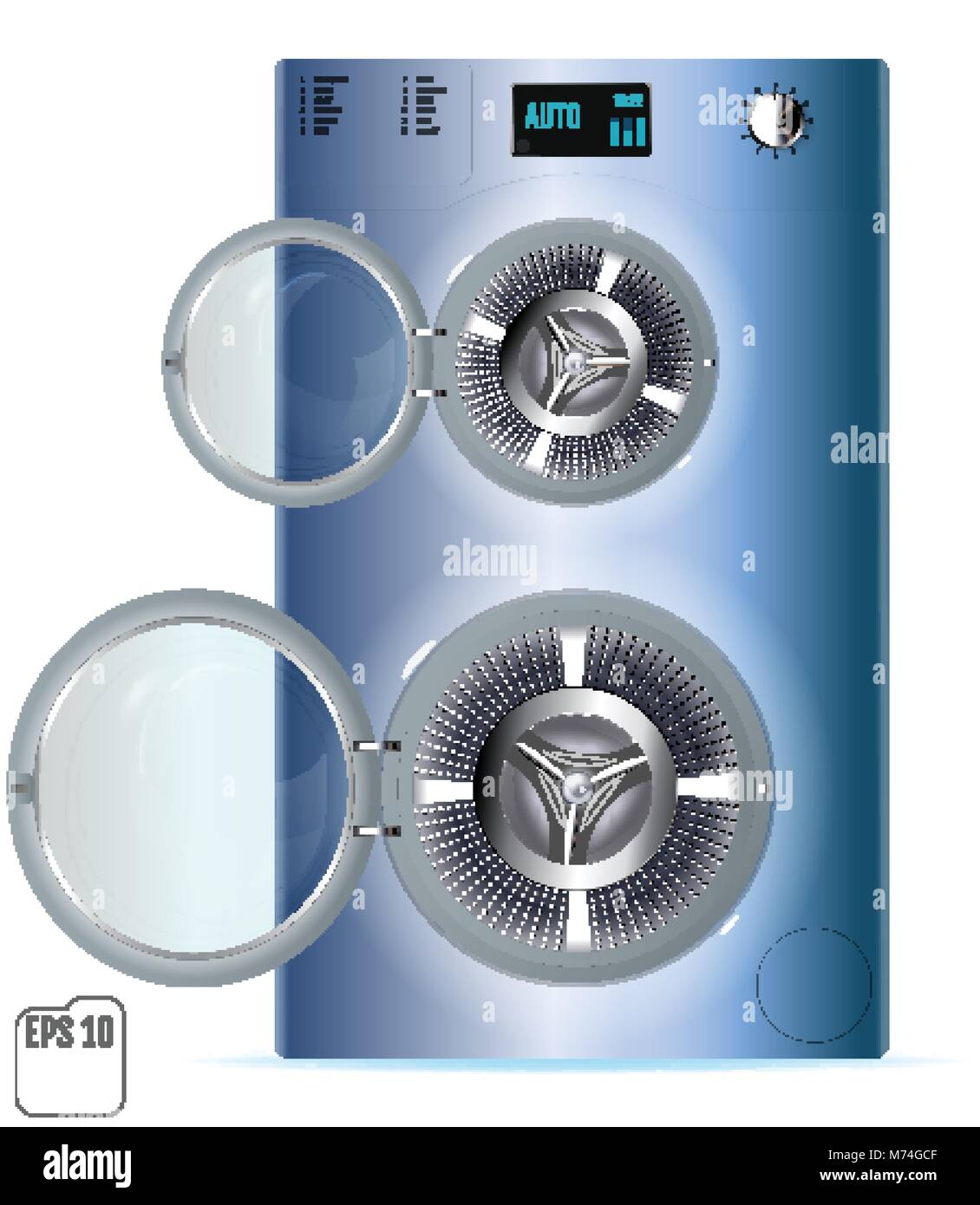 Open Double Washing Machine Isolated on a White Background. Front View ...