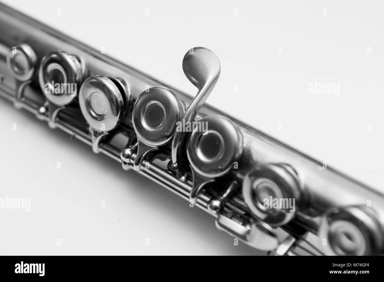 Close up of keys from a flute. Classical musical instrument Stock Photo ...