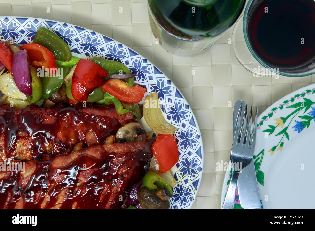 A rack of ribs baked with BBQ sauce Stock Photo - Alamy