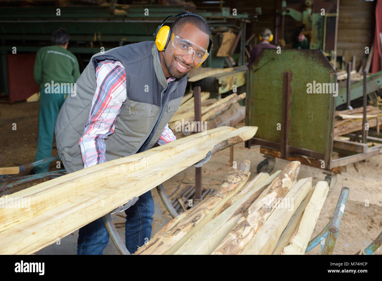Portrait of workman in woodyard Stock Photo - Alamy