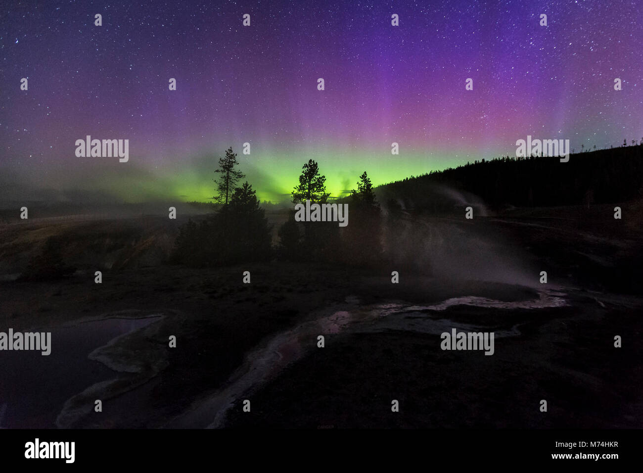 Aurora borealis, Upper Geyser Basin Stock Photo - Alamy
