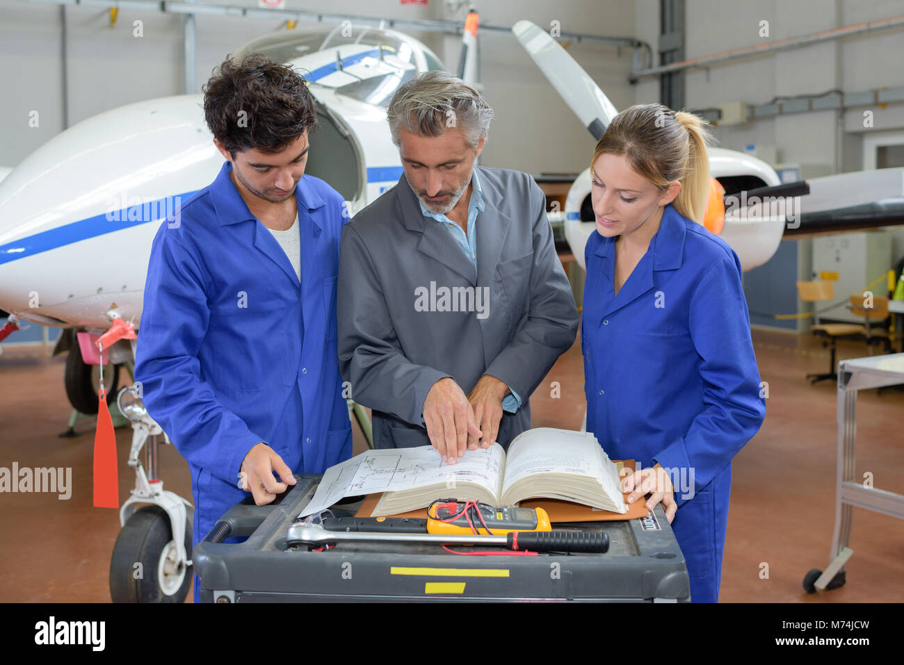 reading the aircraft's manual Stock Photo - Alamy