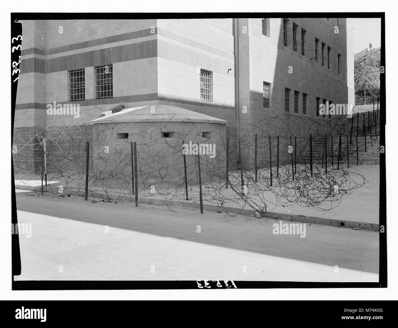 A historical photograph showing the forest of barbed wire around the ...