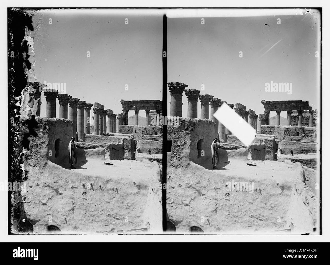 A photograph showing a forest of ancient pillars visible above modern ...