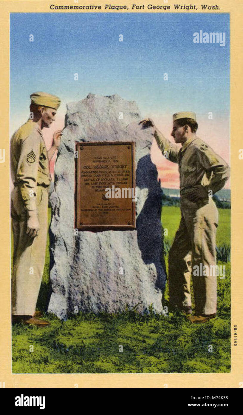 The commemorative plaque at Fort George Wright in Washington marks the ...