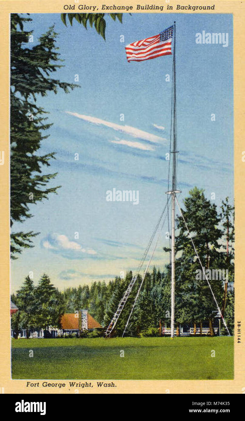 A photograph of Fort George Wright in Washington, featuring Old Glory ...