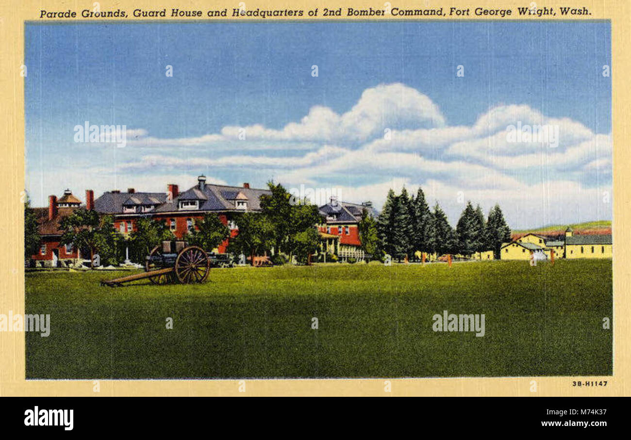 A photograph of Fort George Wright in Washington, showing the parade ...