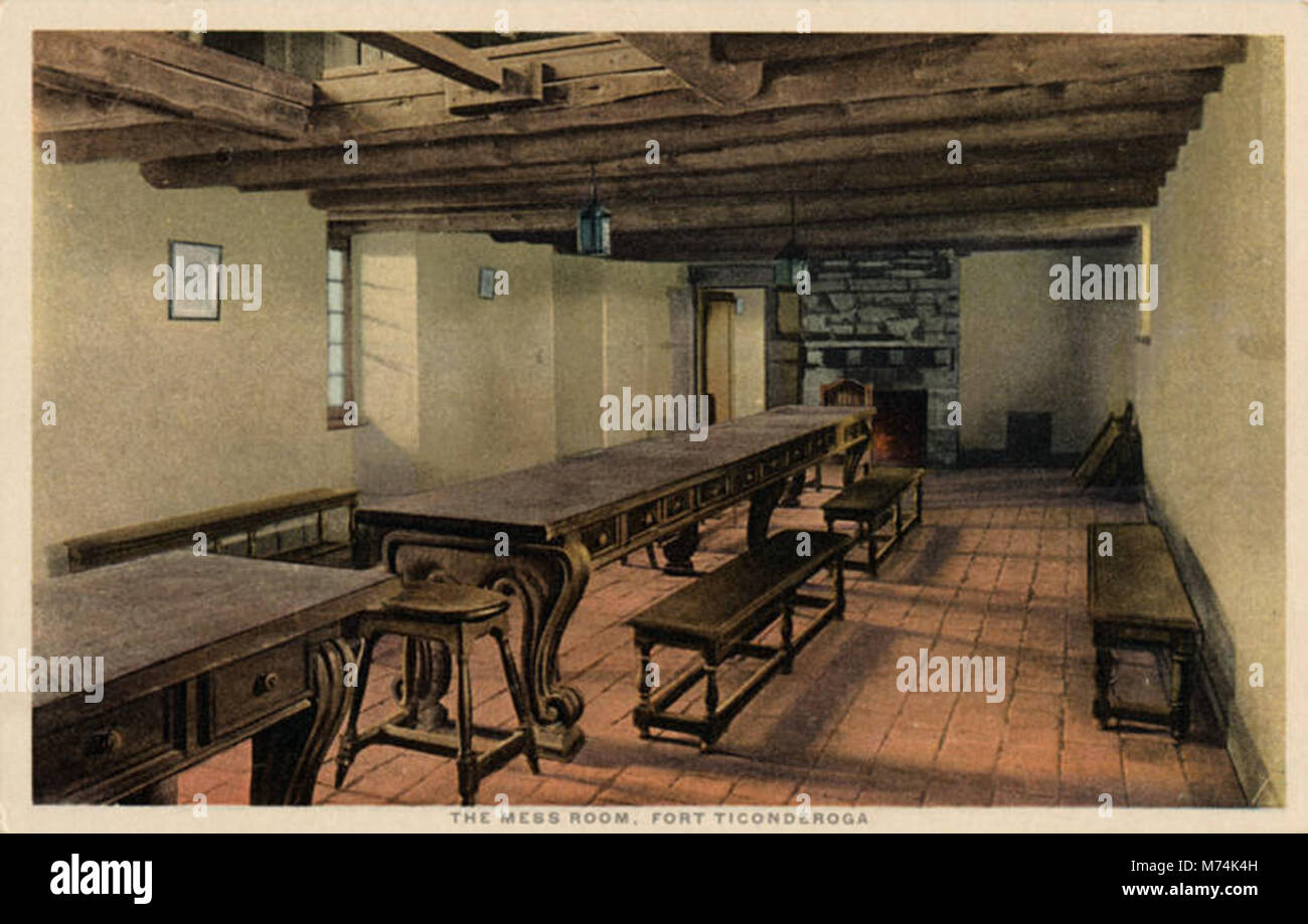 This image depicts the mess hall at Fort Ticonderoga, a historic ...