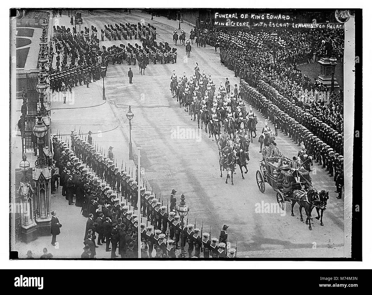 A photograph of the funeral procession for King Edward, showing King ...