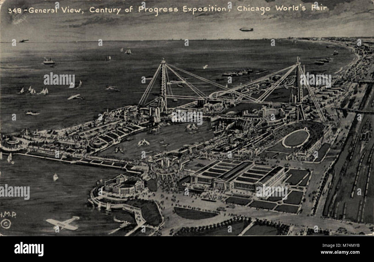 A wide-angle view of the Century of Progress Exposition held at the ...