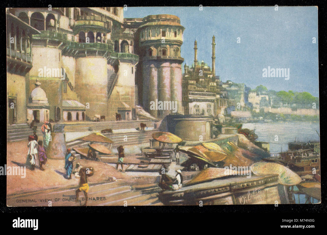 A panoramic view of the Ghats in Benares (Varanasi), capturing the ...