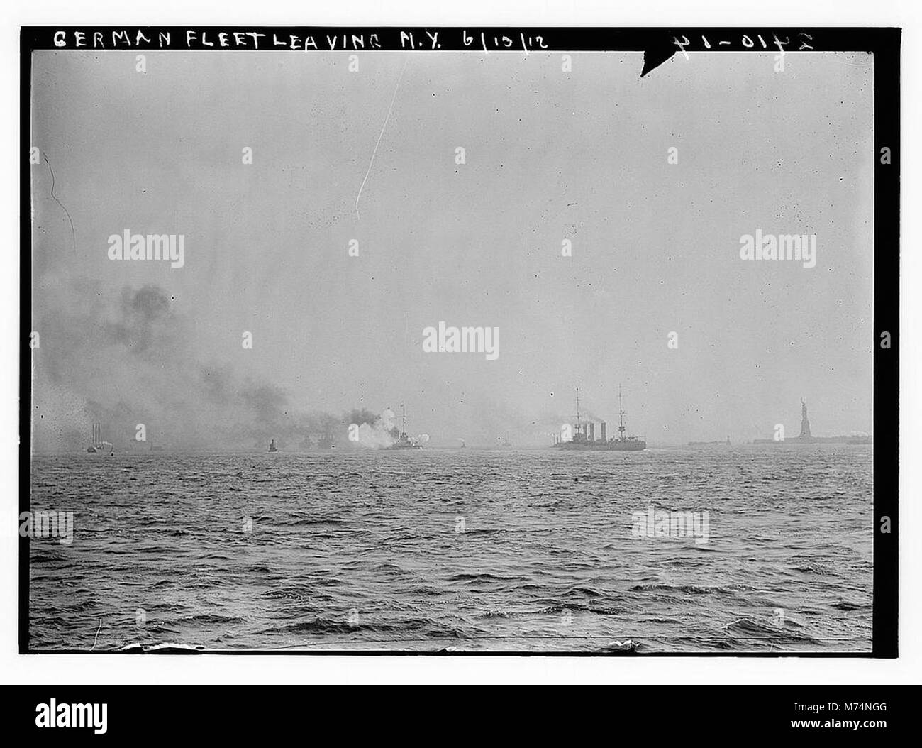 This image shows the German Fleet departing from New York City in June ...