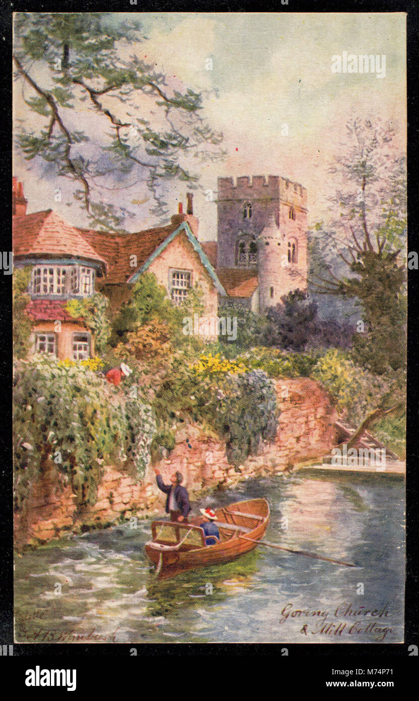 This photograph shows Goring Church and Mill Cottage, two notable ...
