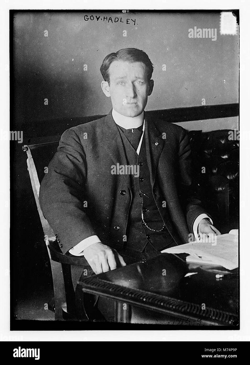 A portrait of Governor Hadley, a political leader who served in the ...