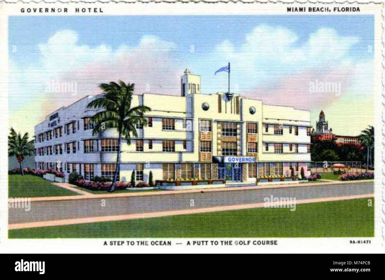 This image depicts the Governor Hotel, located near the ocean with a ...