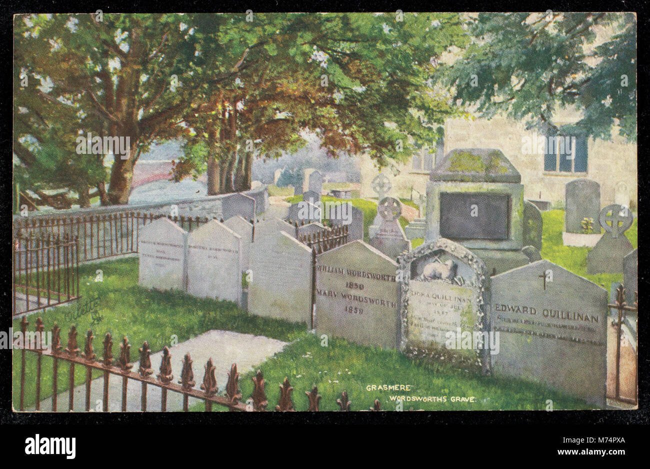 A photograph of the grave of poet William Wordsworth in Grasmere ...