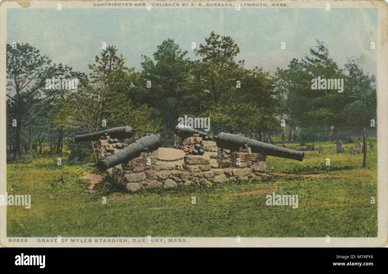 A photograph of Myles Standish's grave, a significant historical site ...