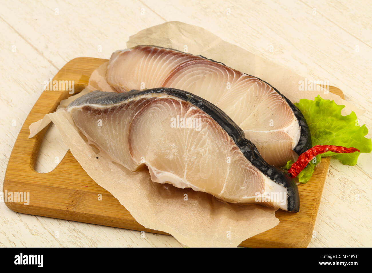 Raw juicy shark steak ready for grill Stock Photo - Alamy