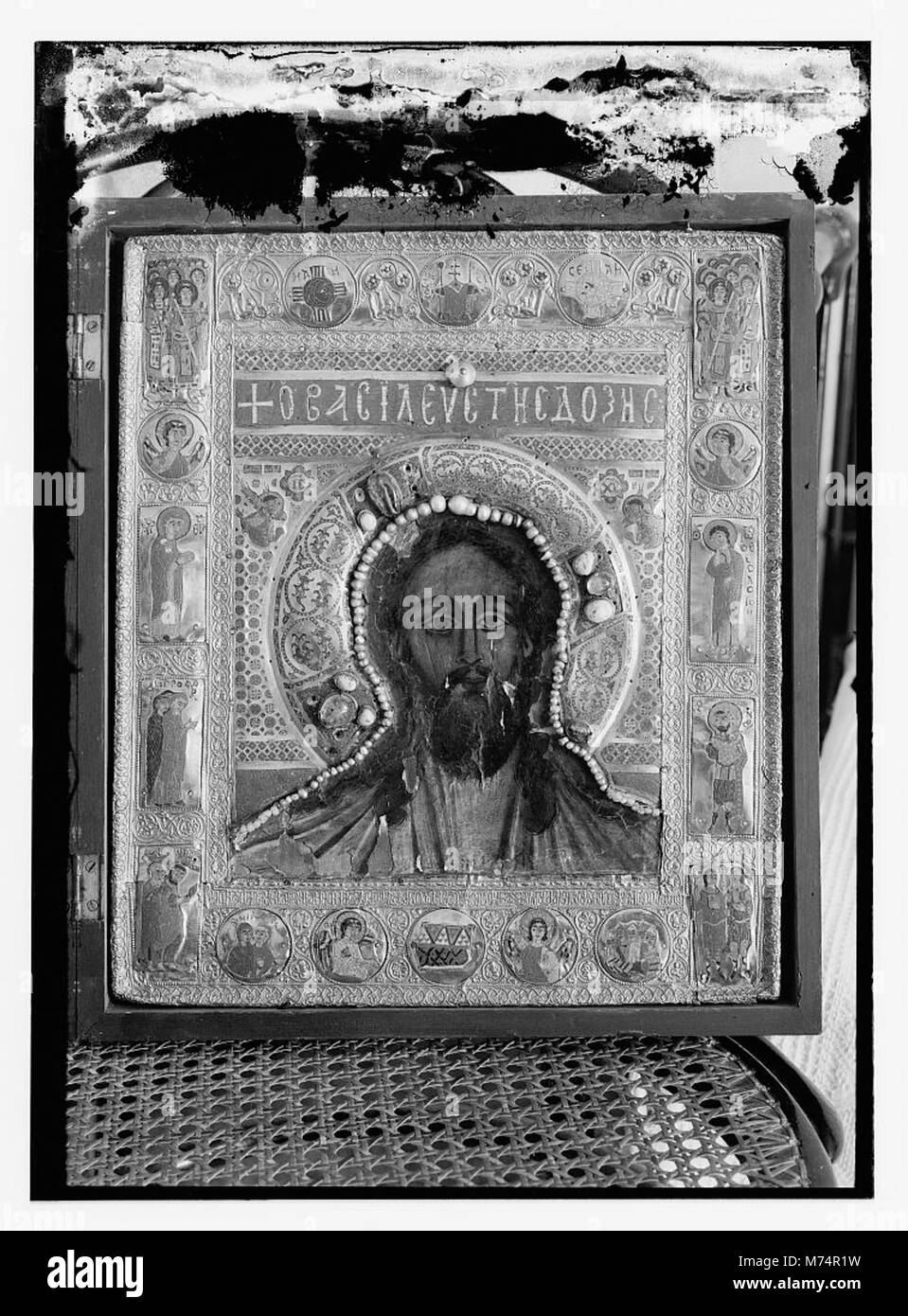 A photograph of a Greek icon, representing a religious or cultural ...