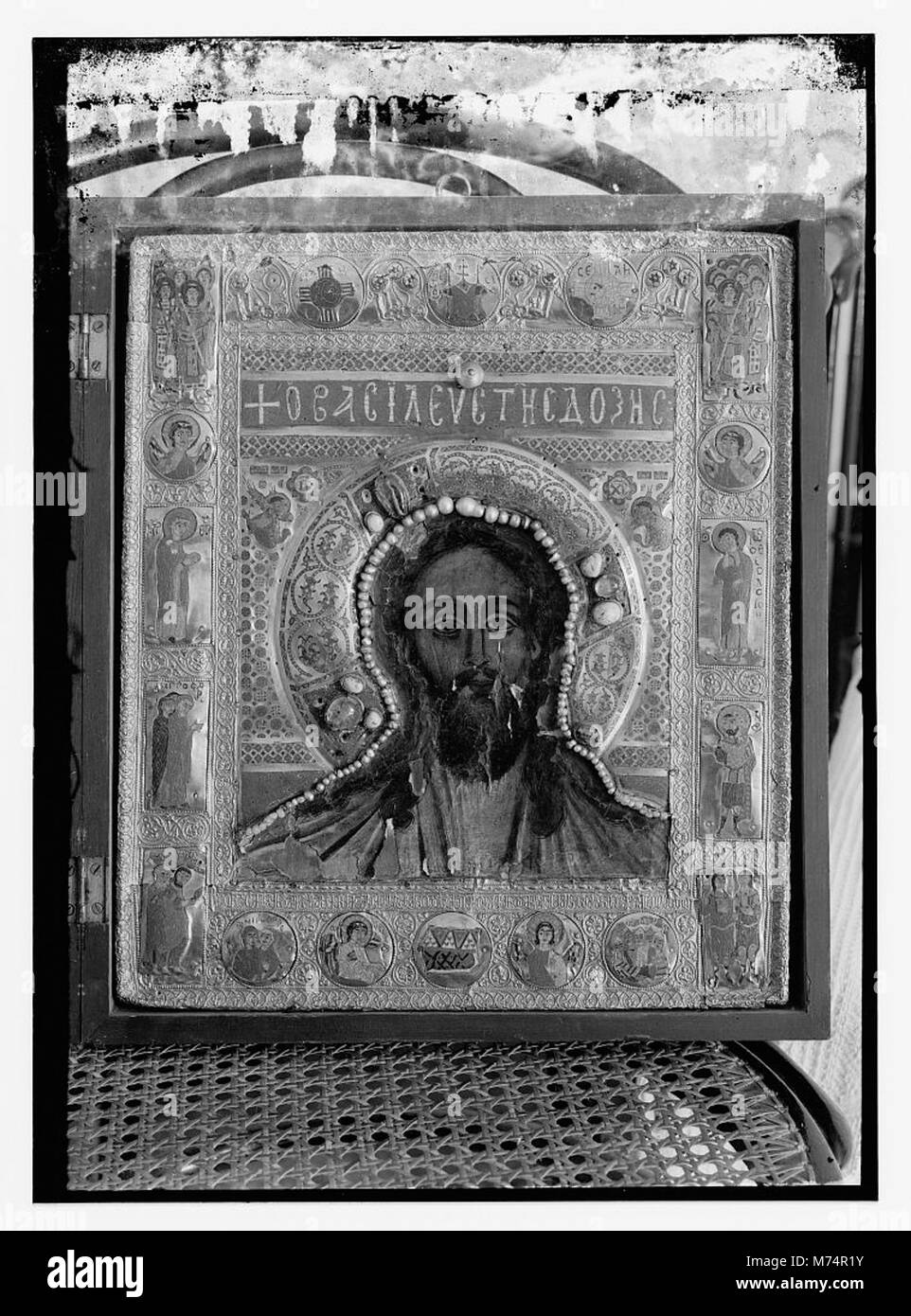 A Greek icon depicting religious and cultural themes, representing a ...