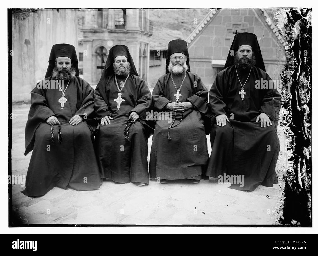 Greek Orthodox priests pictured at St. Catherine's Monastery in the ...