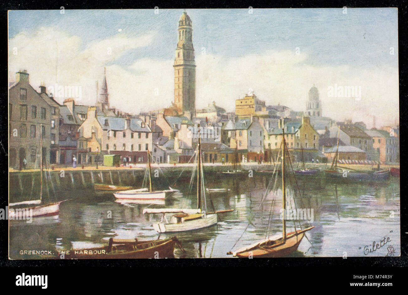 A photograph of Greenock Harbour in Scotland, showing the busy harbor ...