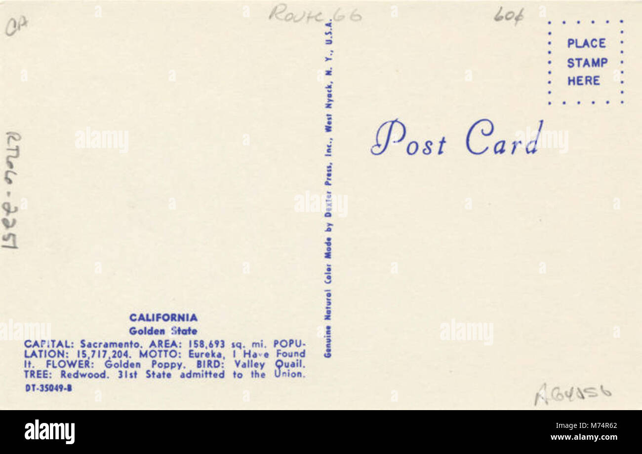 A postcard image representing California, known as the Golden State ...