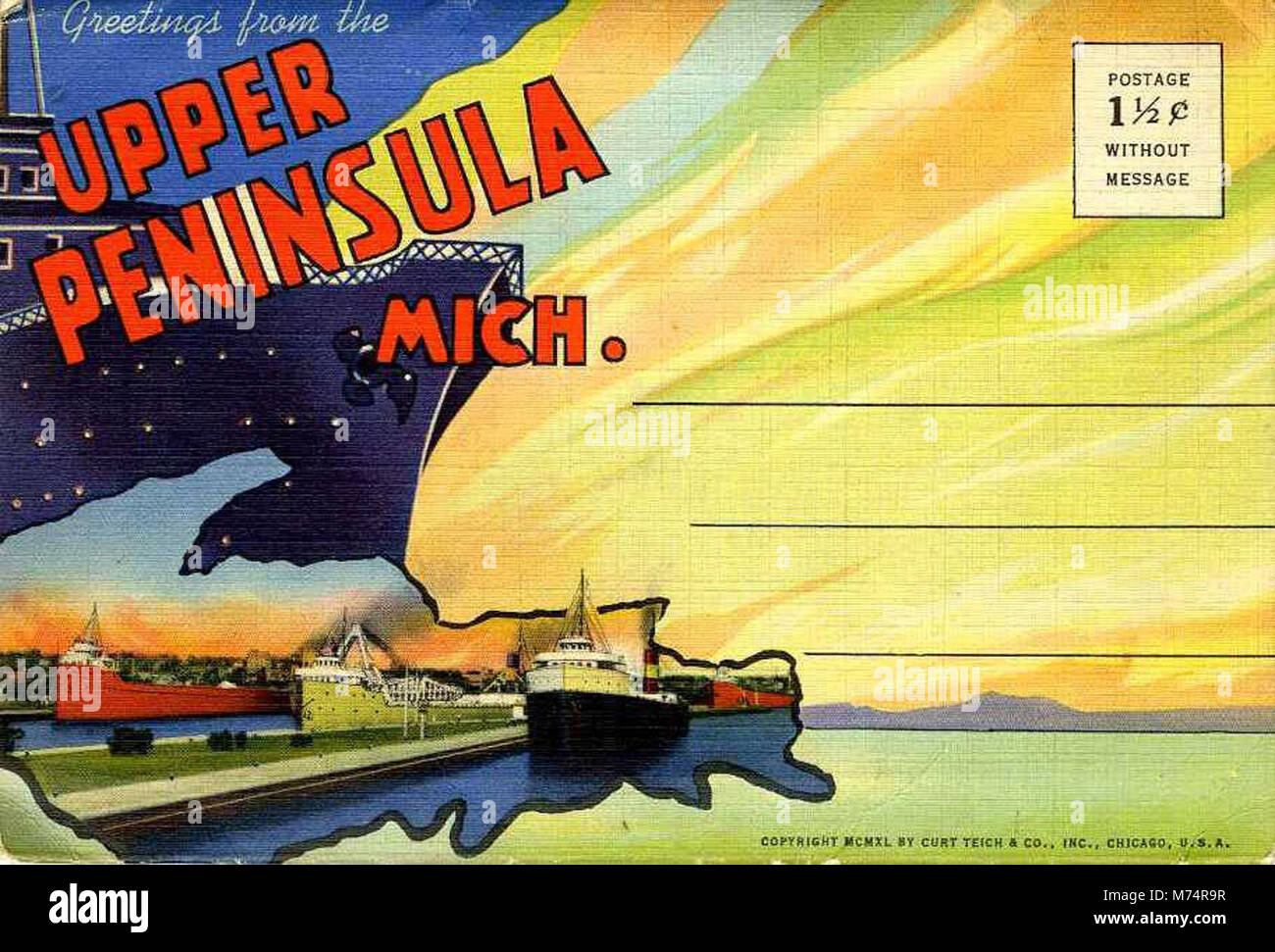 A vintage postcard from Michigan’s Upper Peninsula, showcasing scenic ...