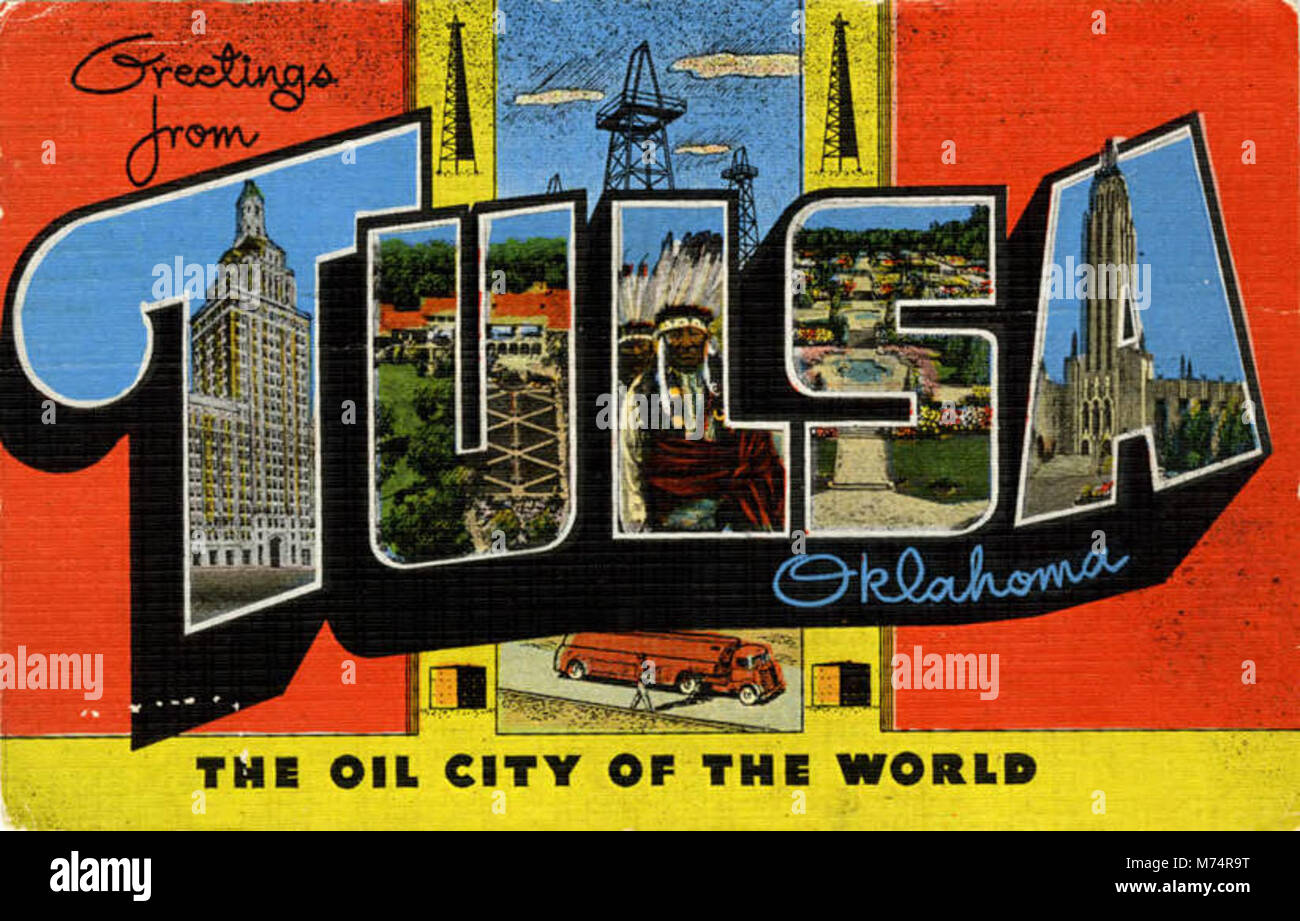 This postcard shows a scenic view of Tulsa, Oklahoma, offering a ...