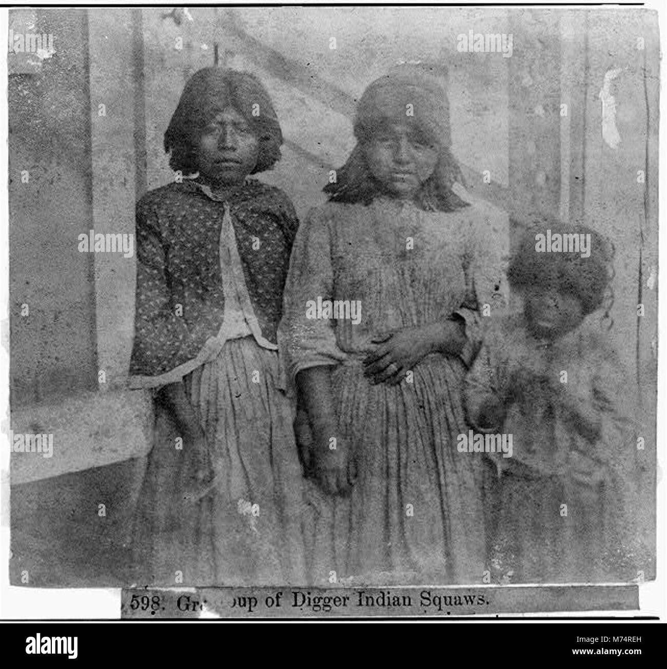 A photograph depicting a group of Digger Indian women, often referred ...