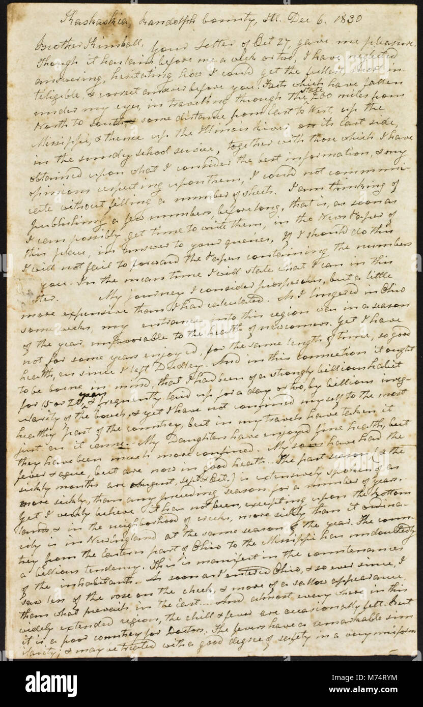 The letter from H. Loomis to William Kimball, dated 1830, is a ...
