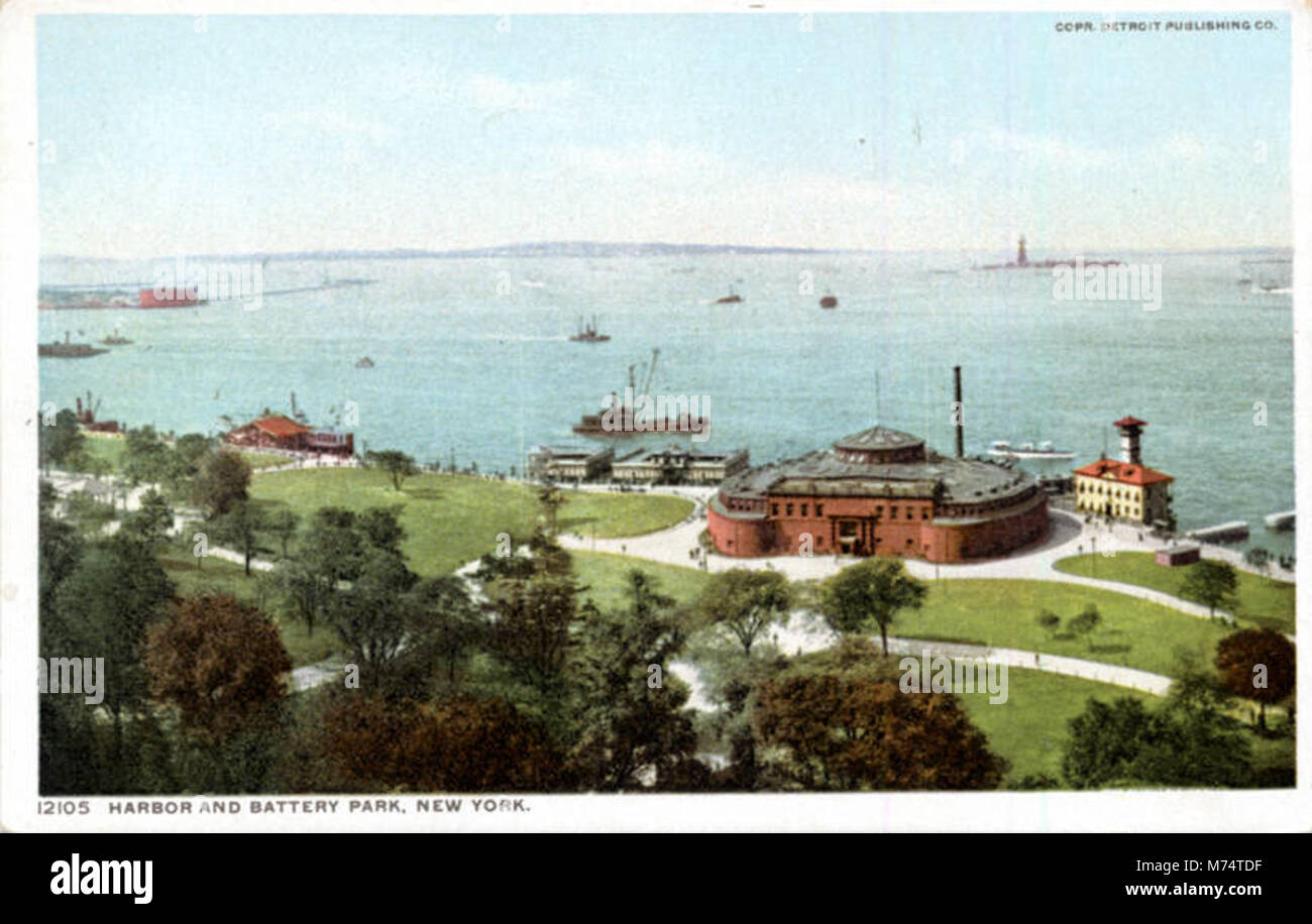 A photograph showing Harbor and Battery Park, capturing the waterfront ...