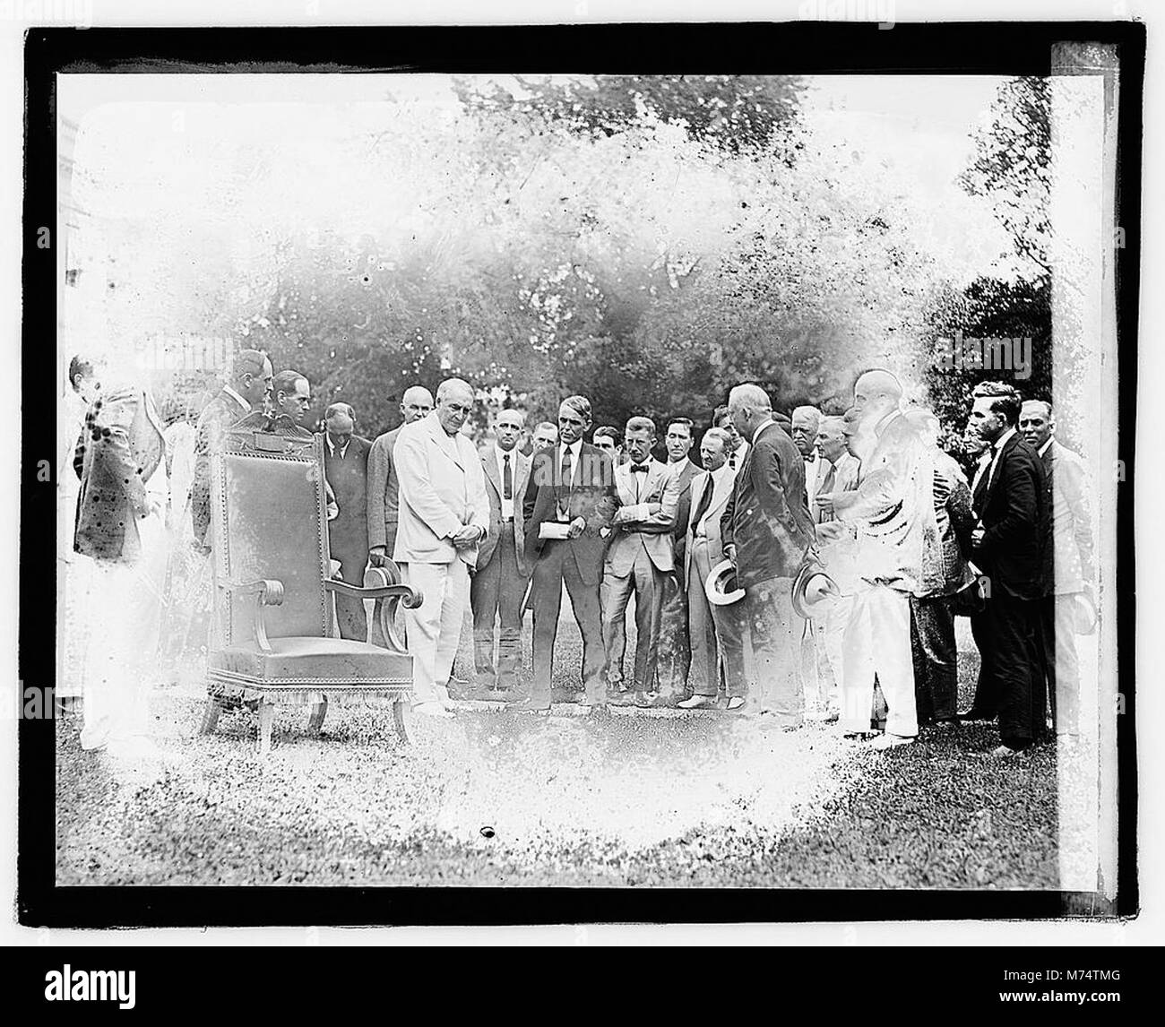 A historical image of President Warren G. Harding, capturing an ...