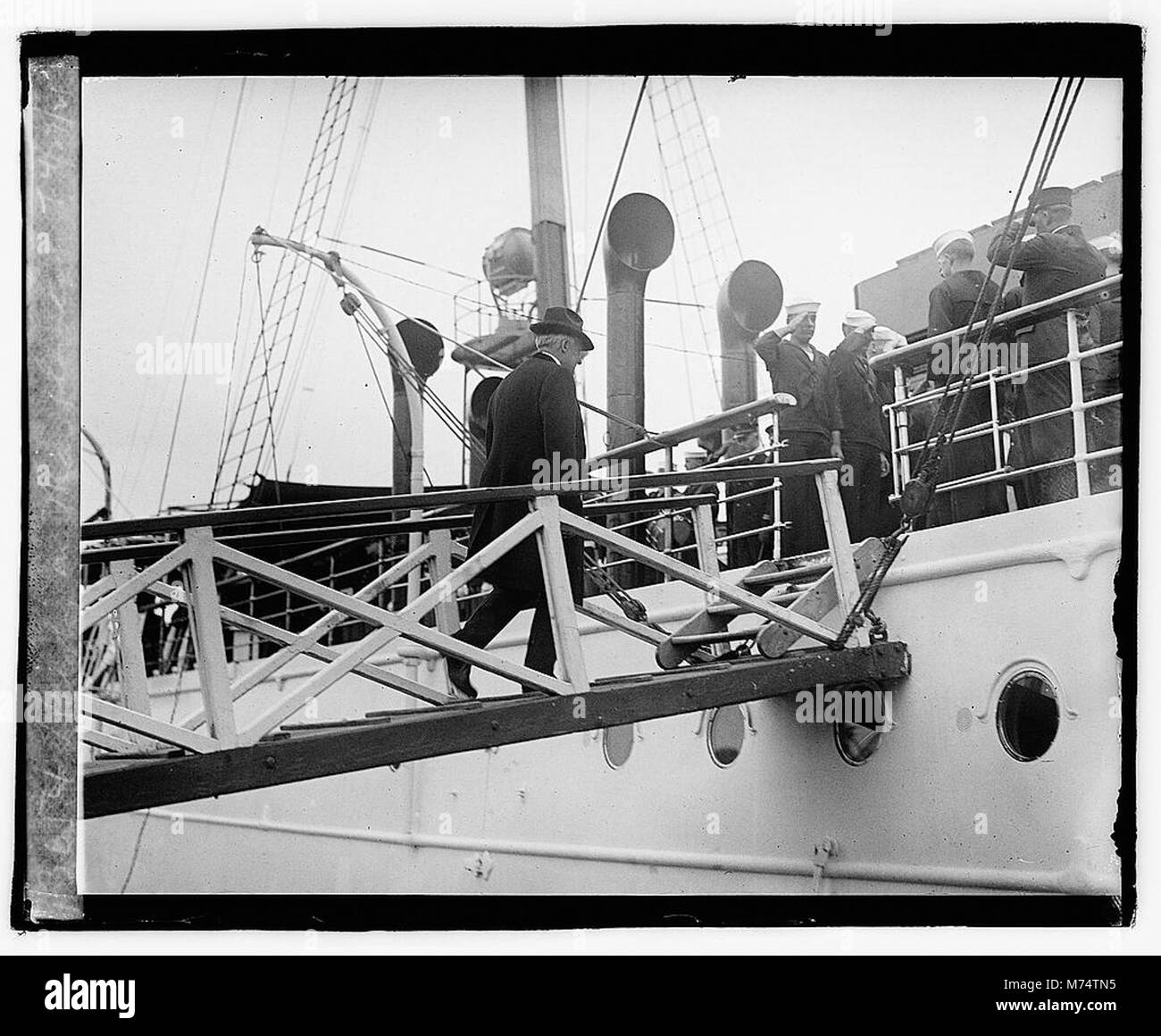 A photograph of President Warren G. Harding aboard the Mayflower ship ...