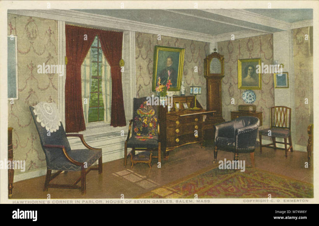 A historic interior view of Hawthorne's Corner in the parlor of the ...