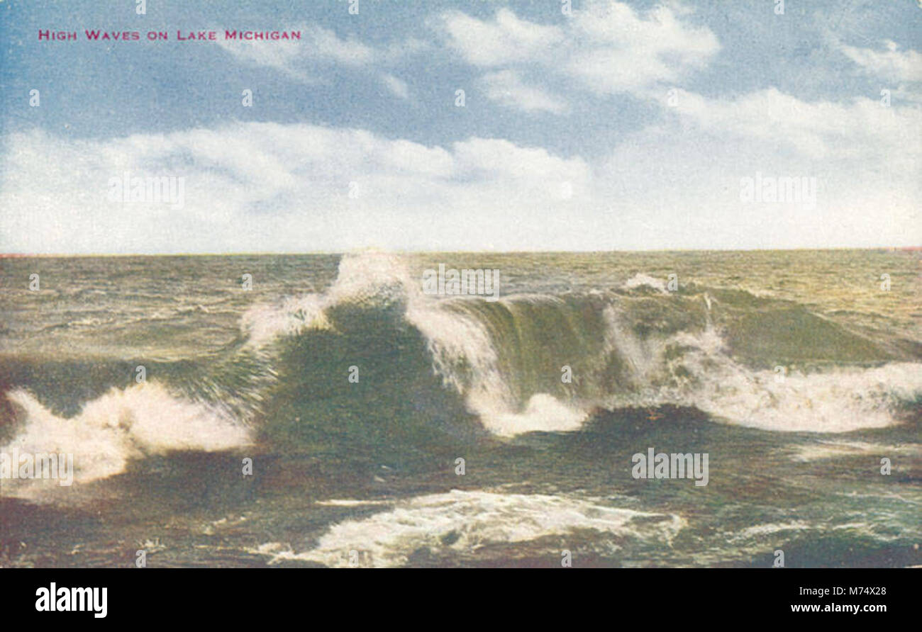 A dramatic photograph of high waves crashing on the shores of Lake ...