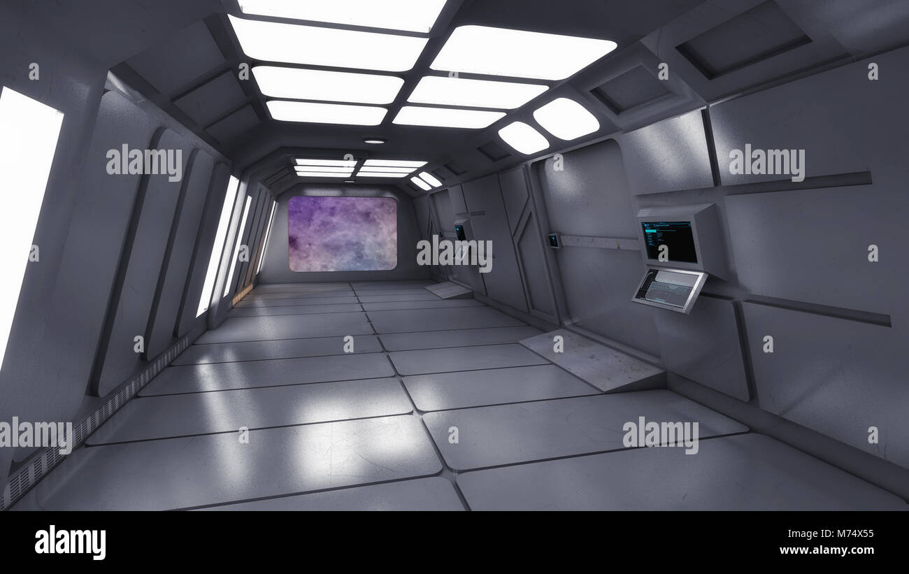3D render. Futuristic interior spaceship design Stock Photo - Alamy