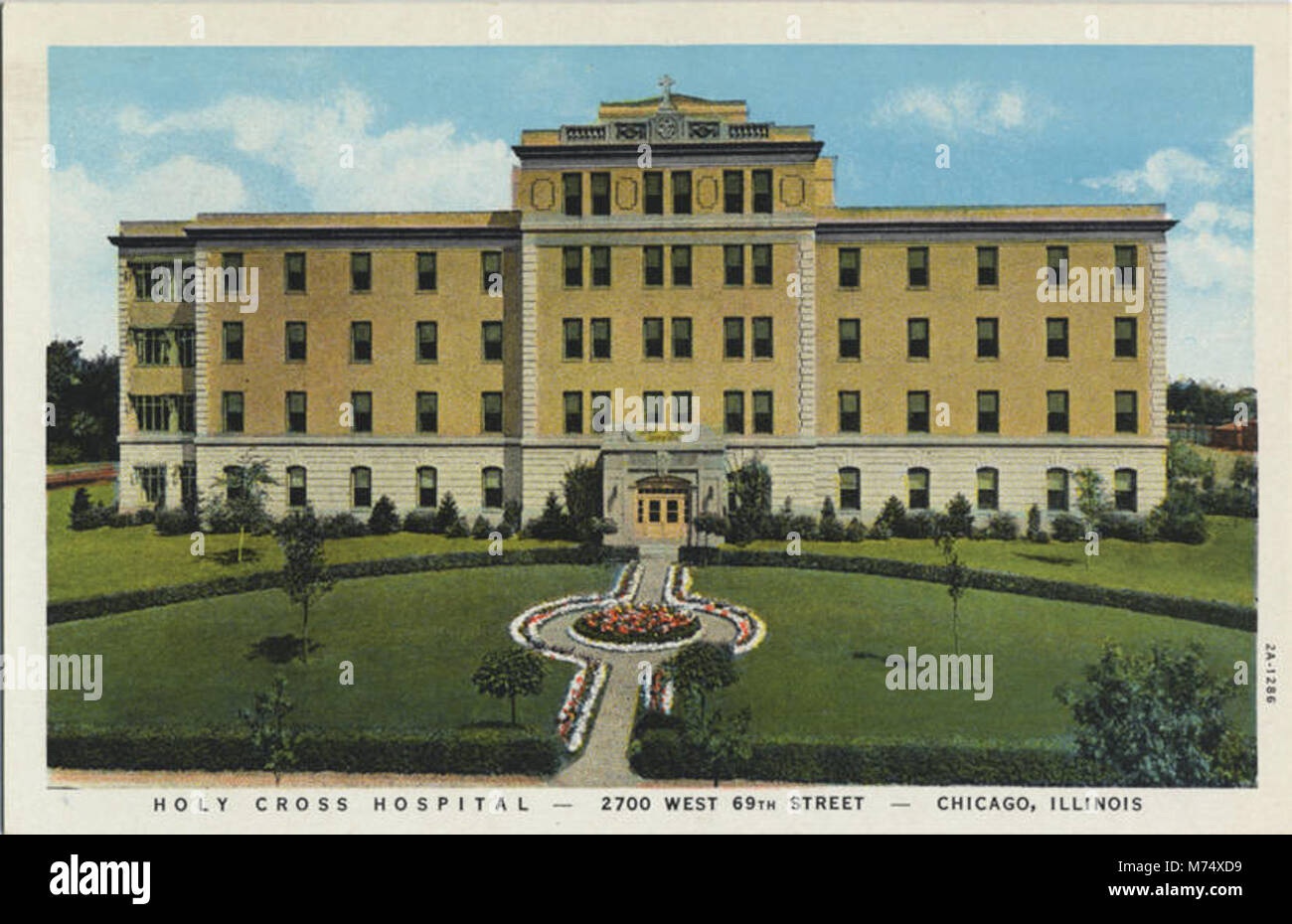 A historical image of Holy Cross Hospital, capturing the building's ...