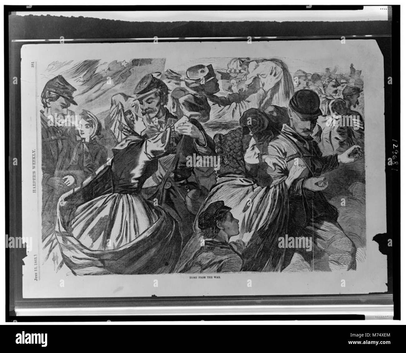 This image shows a returning soldier after the war, marking a moment of ...