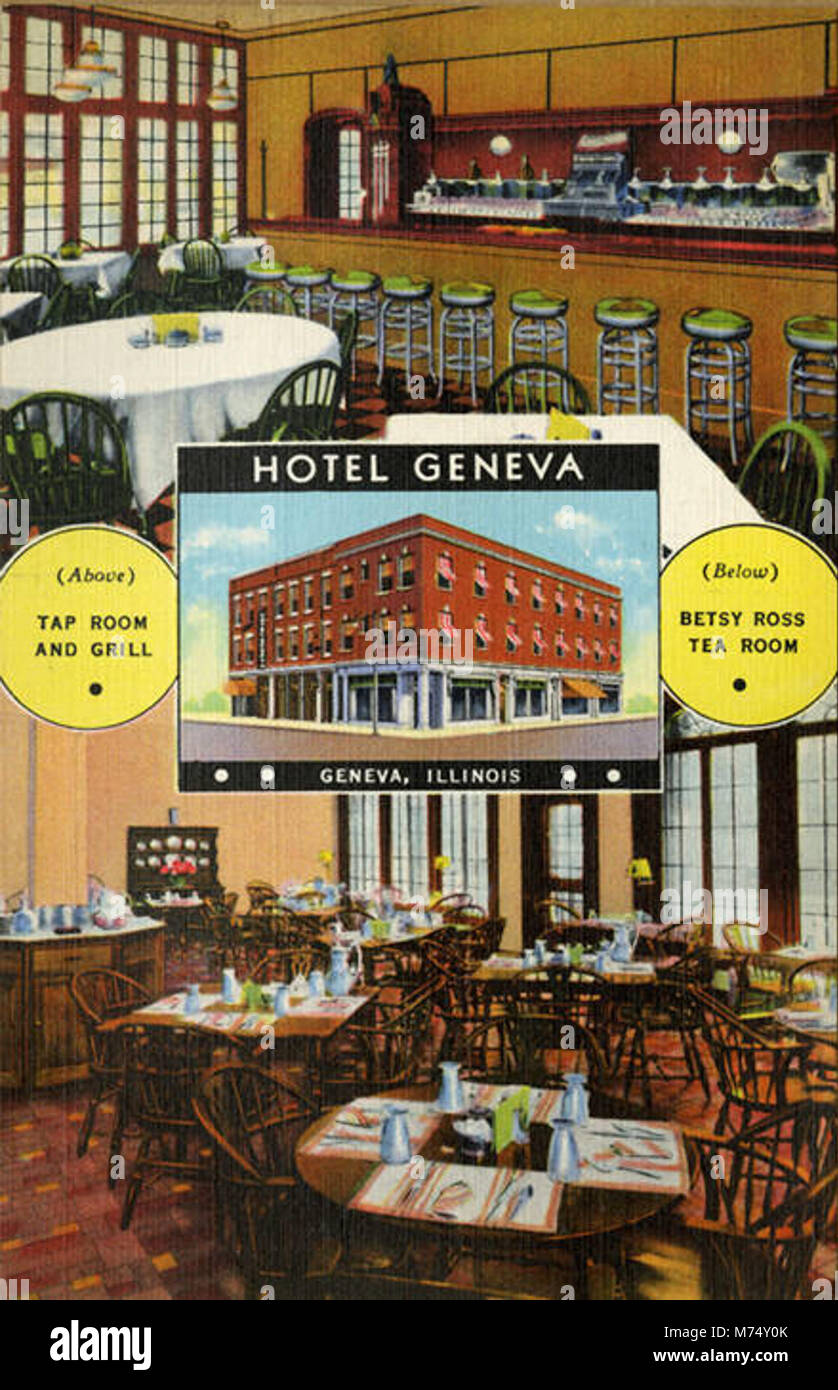 The image shows the Hotel Geneva, featuring its Tap Room and Grill, as ...