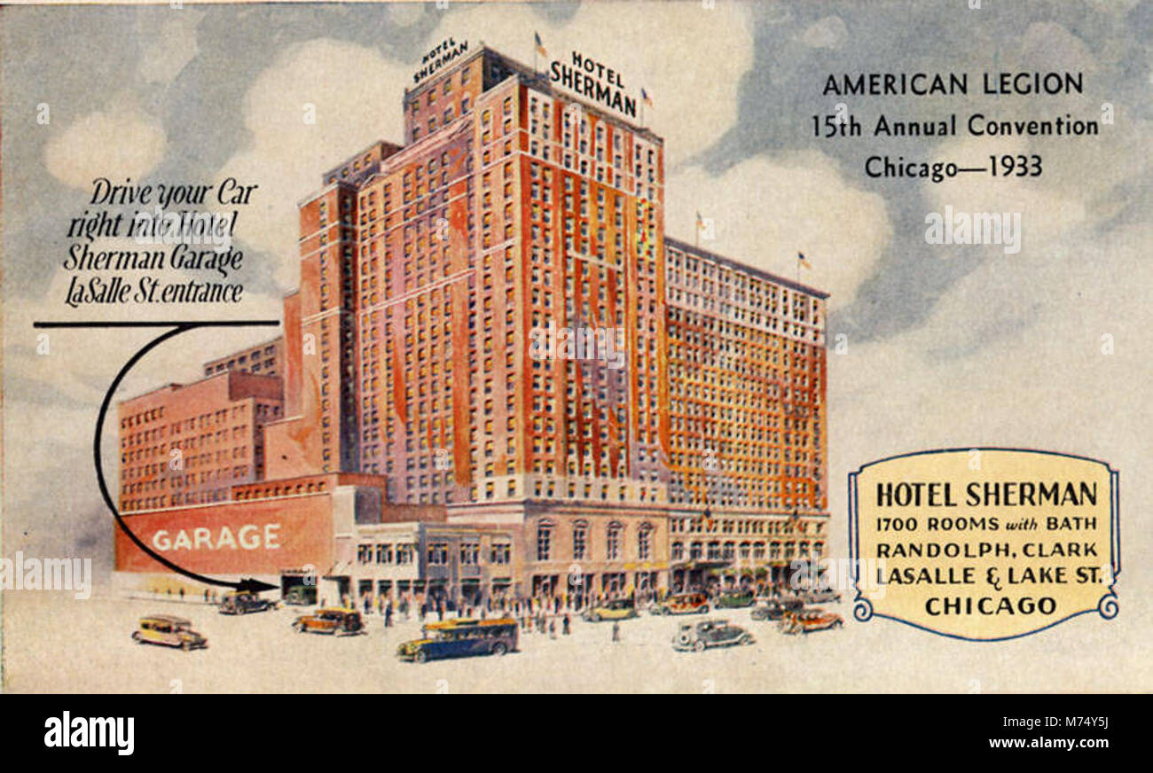 The Hotel Sherman, located in Chicago, is shown with its grand scale ...