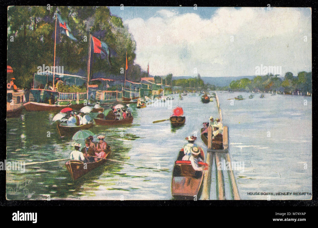 A scene of houseboats at the Henley Regatta, an iconic rowing event ...