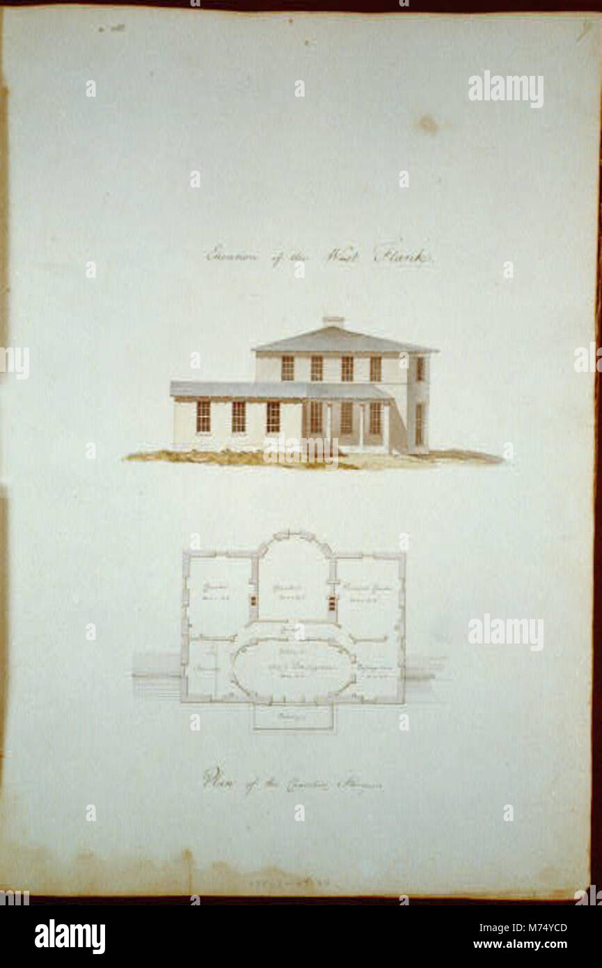 This architectural drawing shows the west flank elevation and chamber ...
